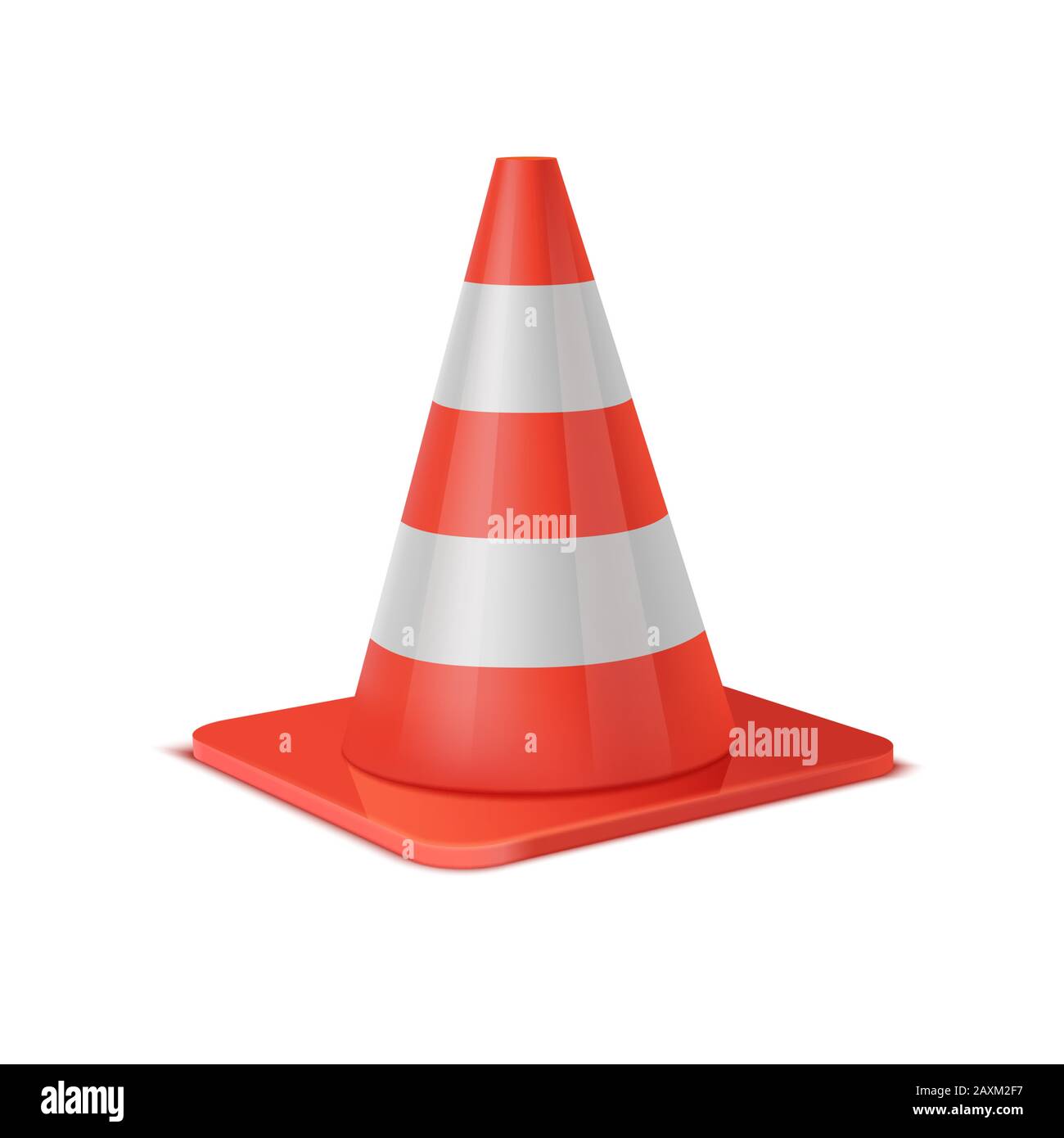 Realistic vector plastic red road cone. White striped traffic cones ...