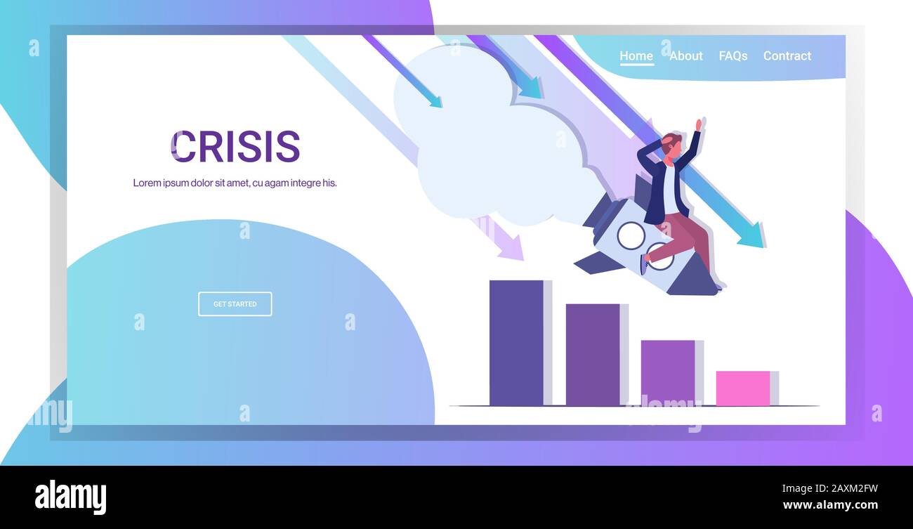 businessman flying down on rocket startup failure crash project ...