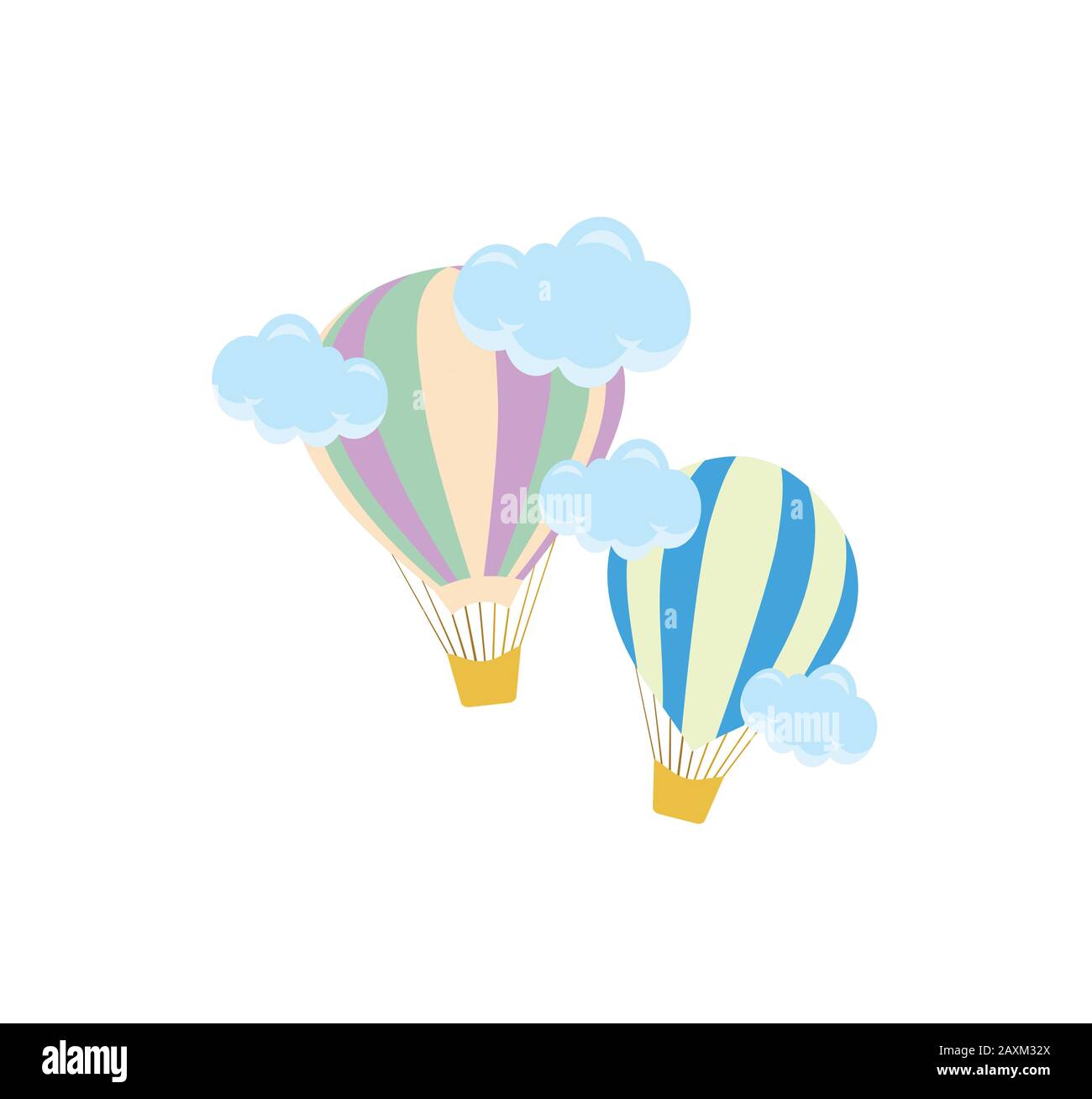 two beautiful balloons with clouds close-up isolated - children`s ...