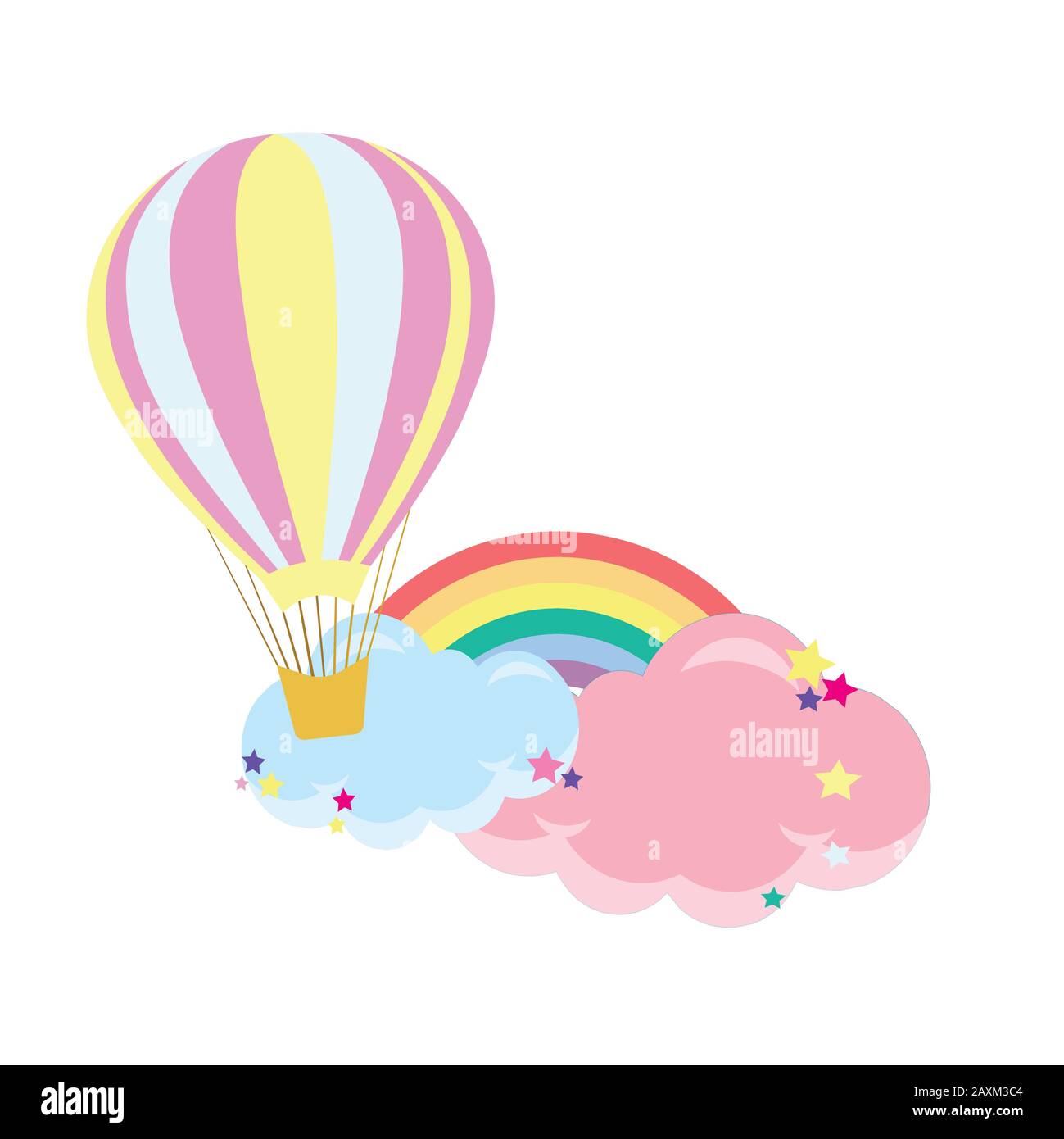 Beautiful children`s wind illustration - clouds with a balloon, cute ...