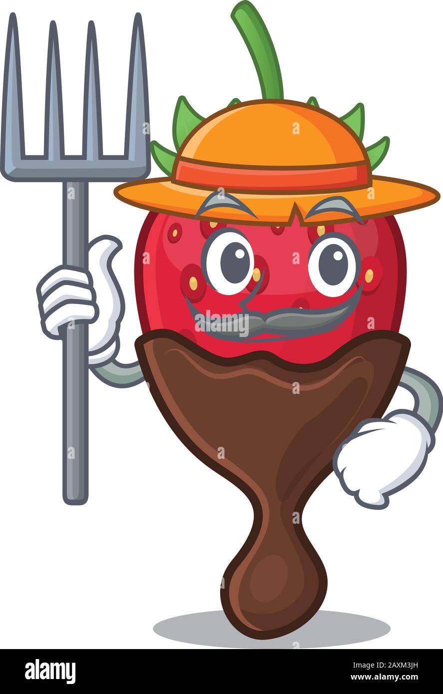 Happy Farmer chocolate strawberry cartoon picture with hat and tools ...