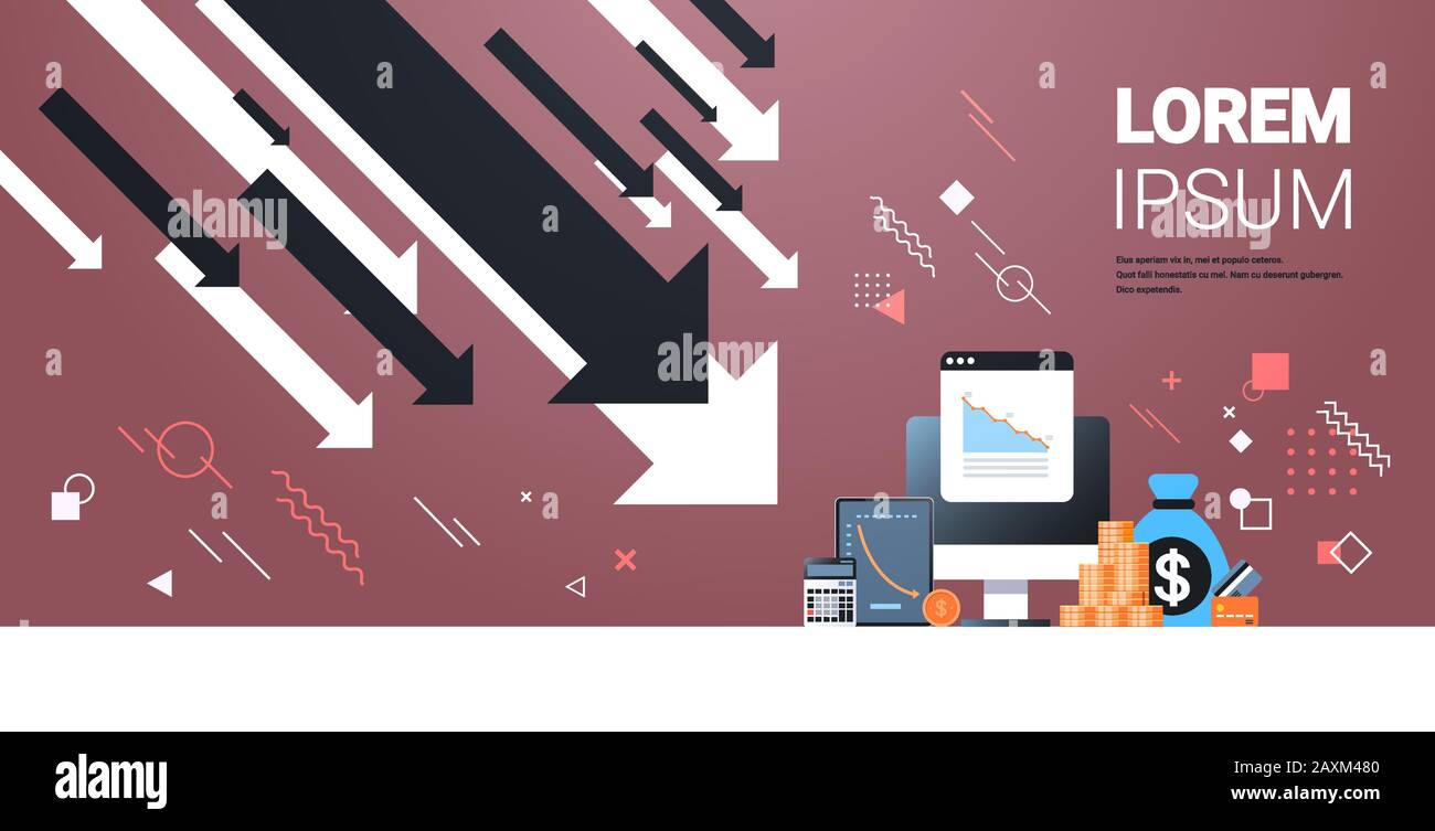 falling arrows decrease economy stretching rising drop financial crisis failure budget collapse ...