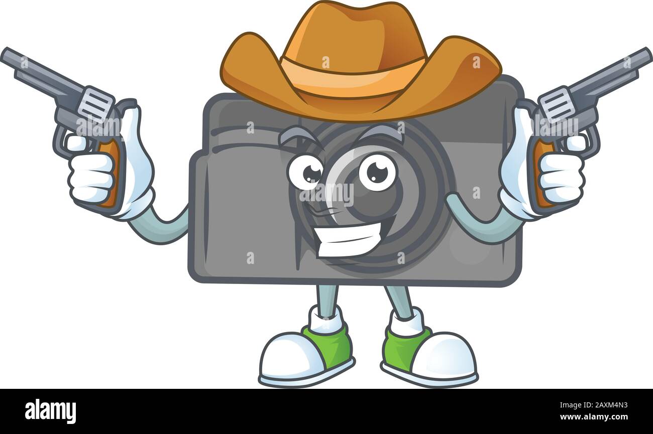 The brave of digital camera Cowboy cartoon character holding guns Stock ...