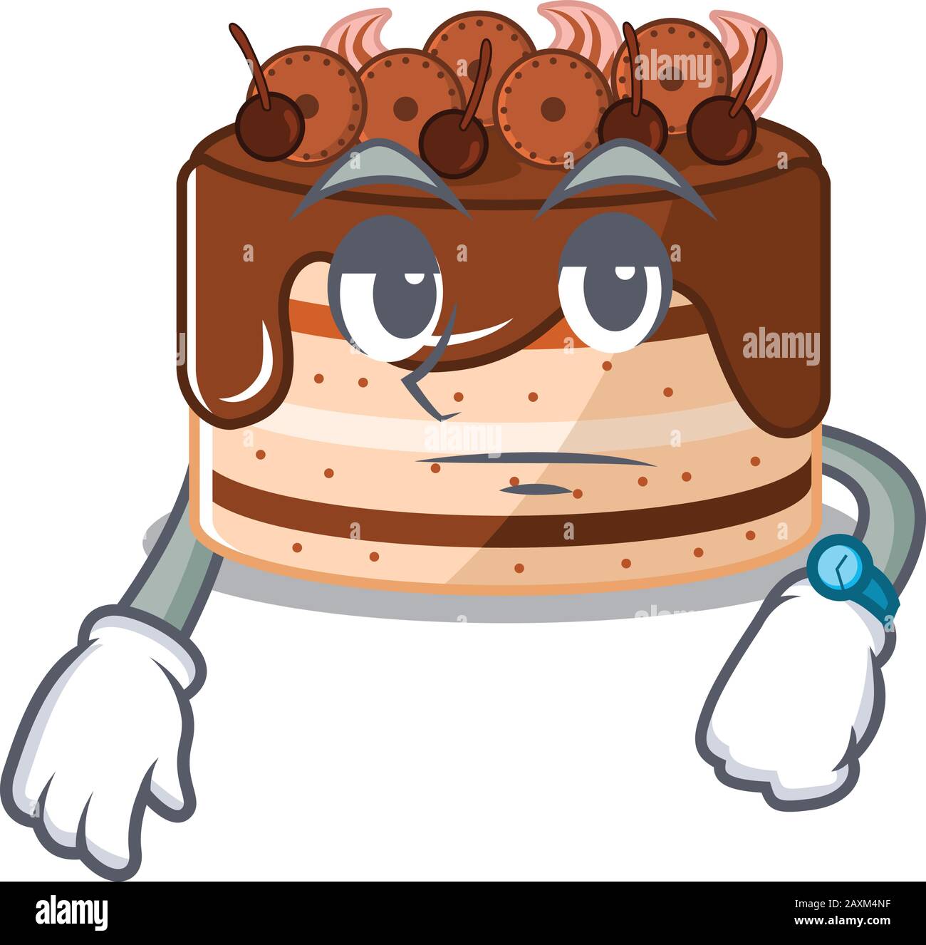 cartoon character design of chocolate cake on a waiting gesture Stock ...
