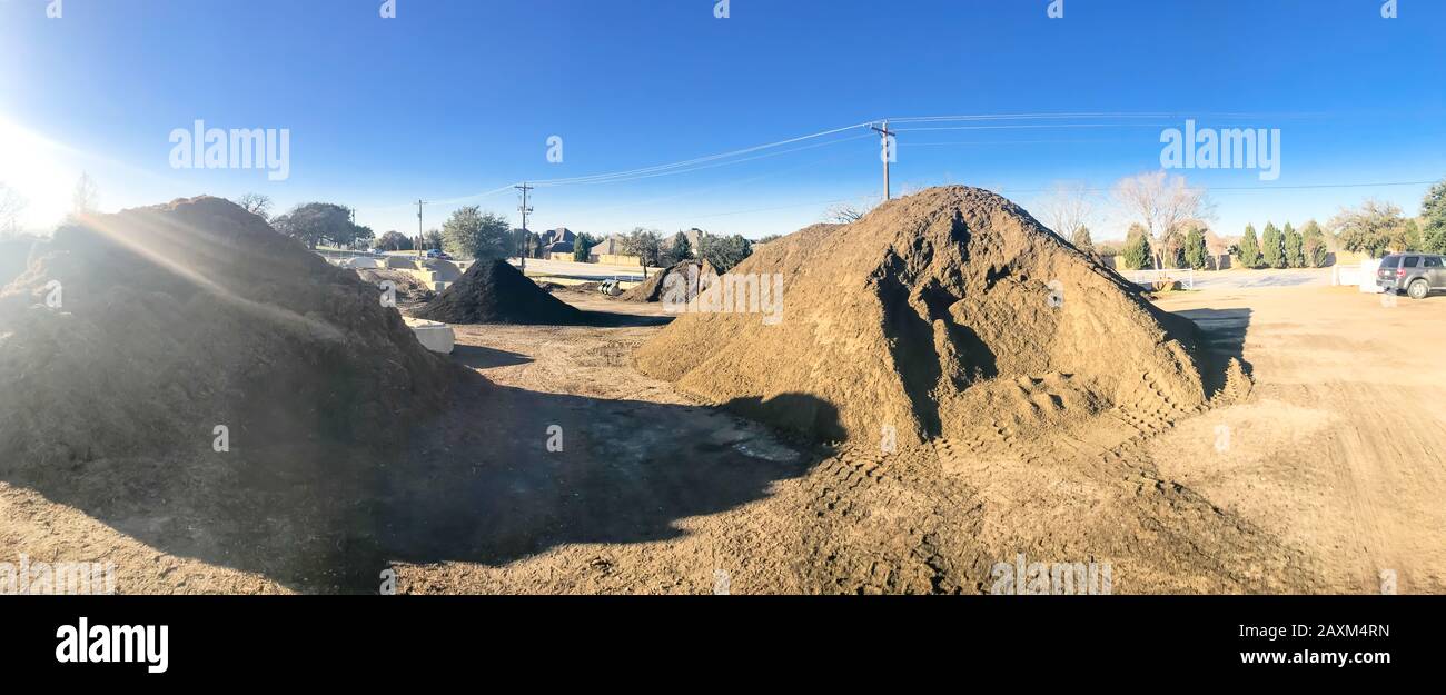 Panoramic pile of organic compost at green waste recycling wholesale ...