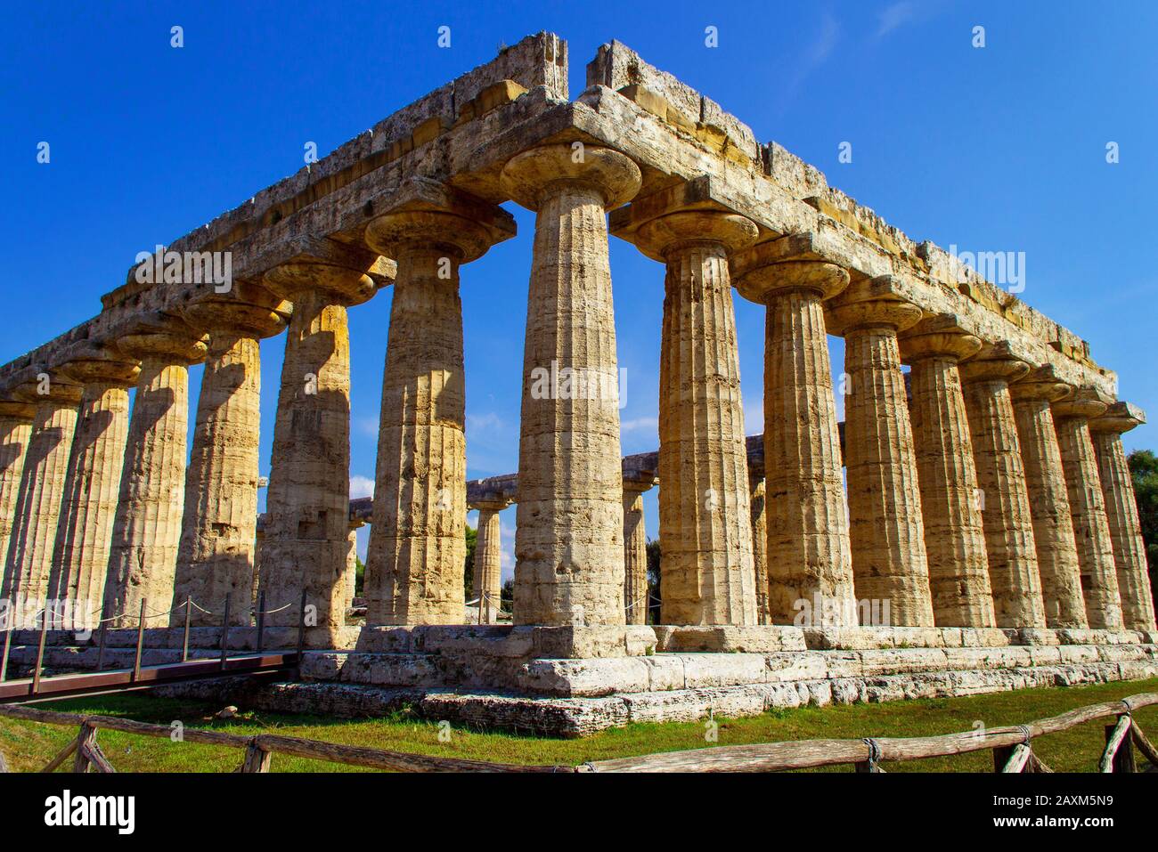 The greek Temple of Neptune in the archaeological site of Paestum ...