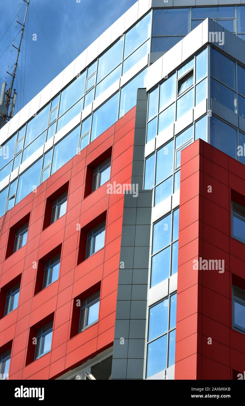 red-blue facade of urban buildings. Red-blue facade of urban buildings ...