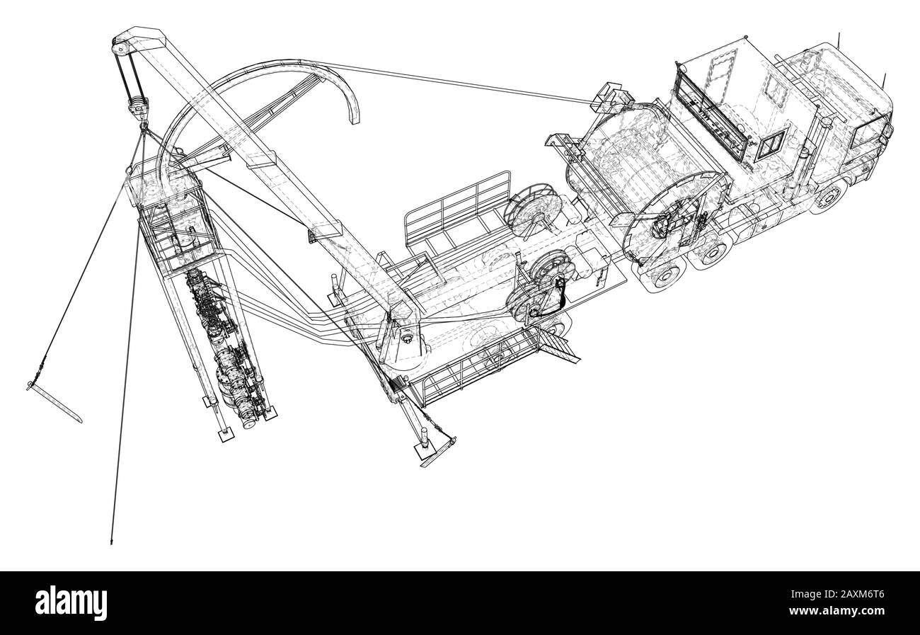 Coil Tubing. Wire-frame line isolated on white. Vector rendering of 3d ...