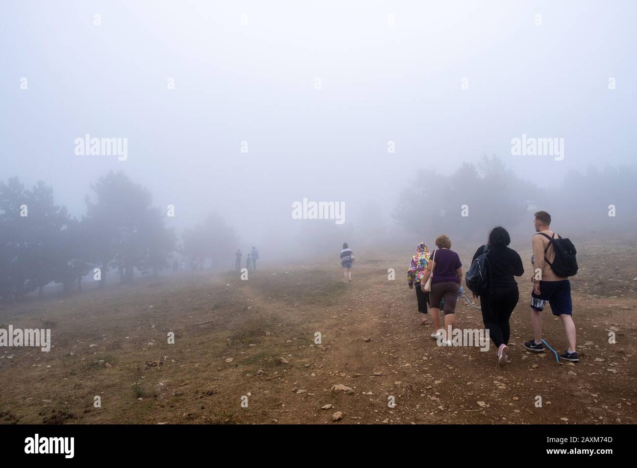 Miskhor, Crimea - 09/06/2019: Tourists on Ai-Petri at the upper station ...