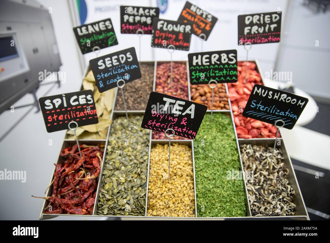 Nuremberg, Germany. 12th Feb, 2020. Spices, seeds, flowers and fruits ...