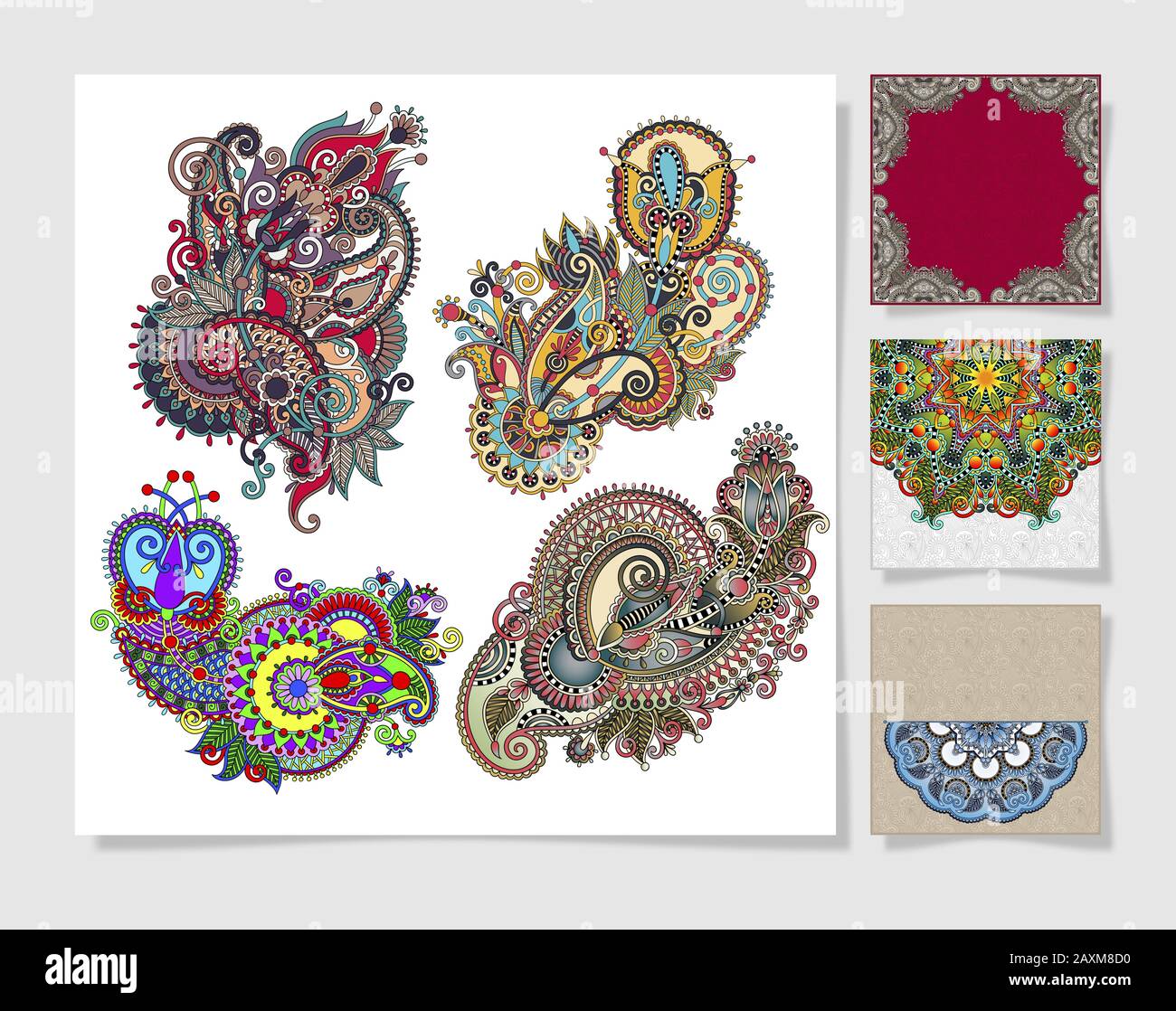 set of flower paisley design elements, indian pattern Stock Vector ...