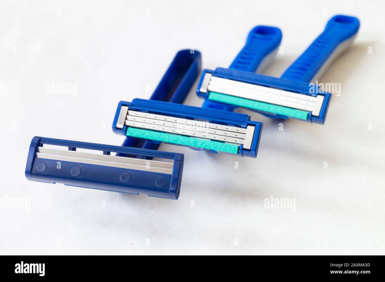 The Blue razor with sharp blade for mans. Three razors on light ...