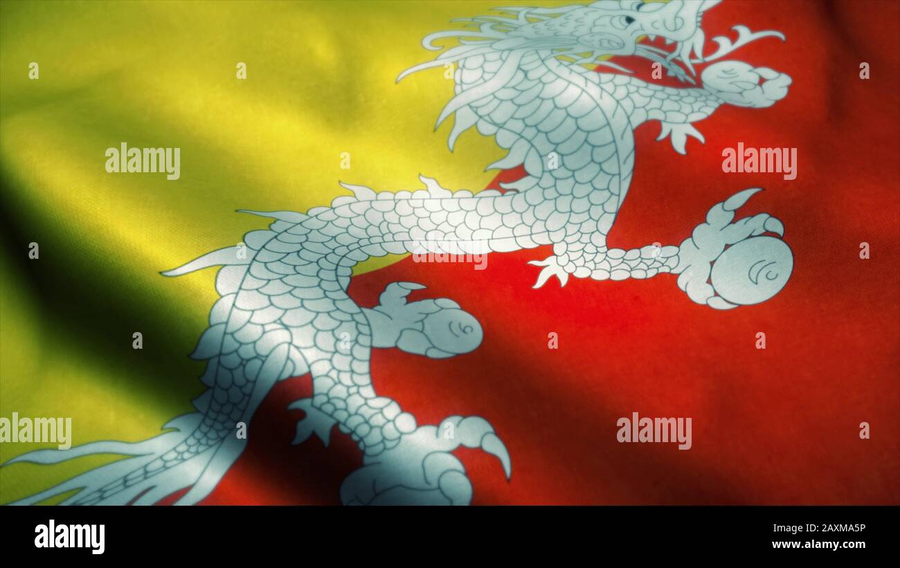 Bhutan flag waving in the wind. National flag of Bhutan. Sign of Bhutan ...