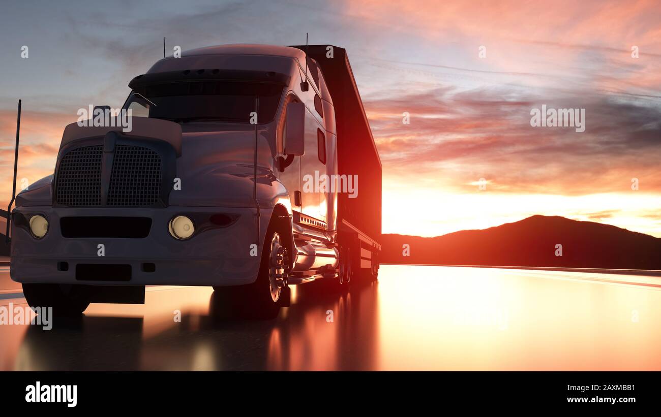 Semi trailer. Truck on the road, highway. Transports, logistics concept ...