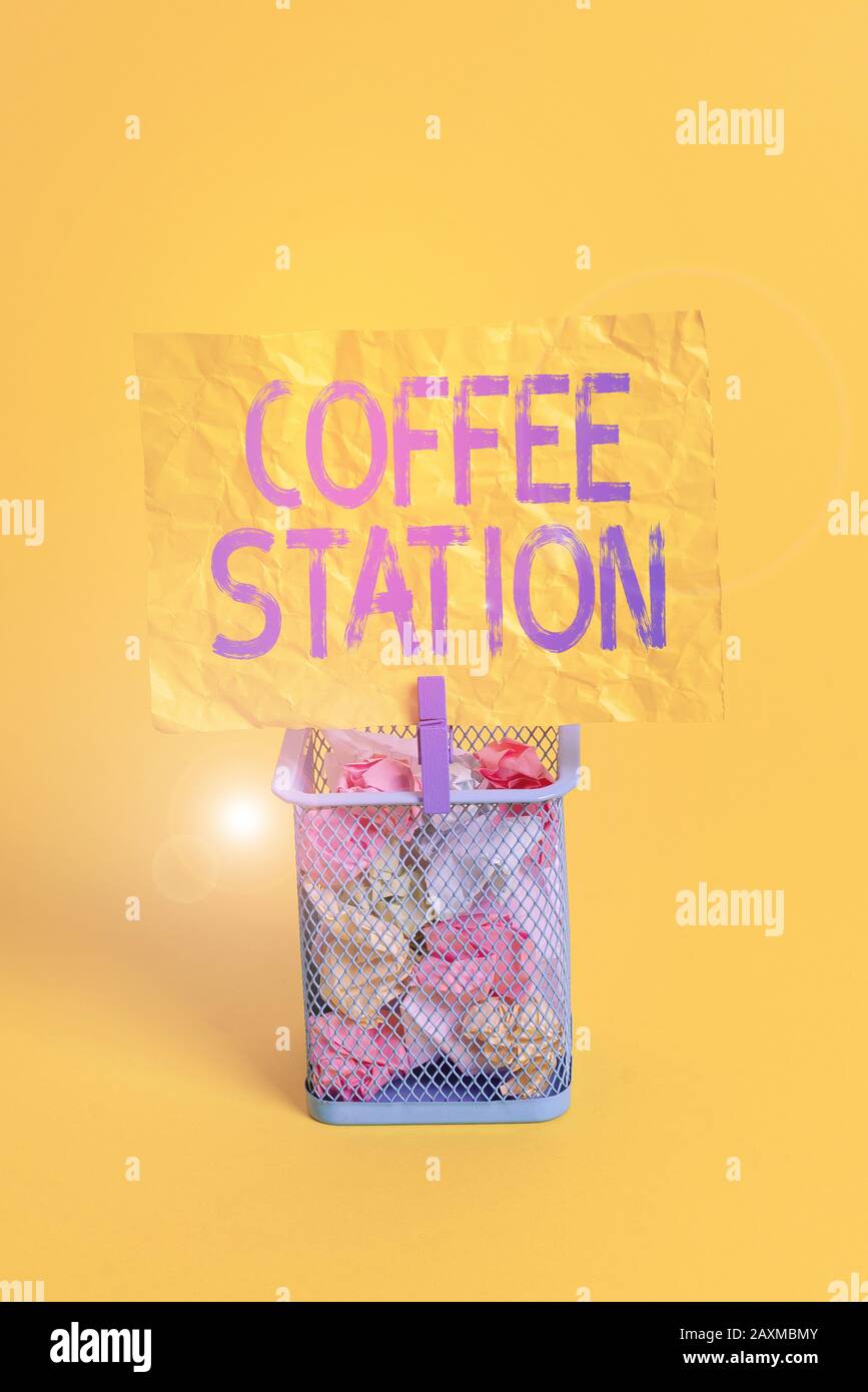 Text sign showing Coffee Station. Business photo text a small informal ...