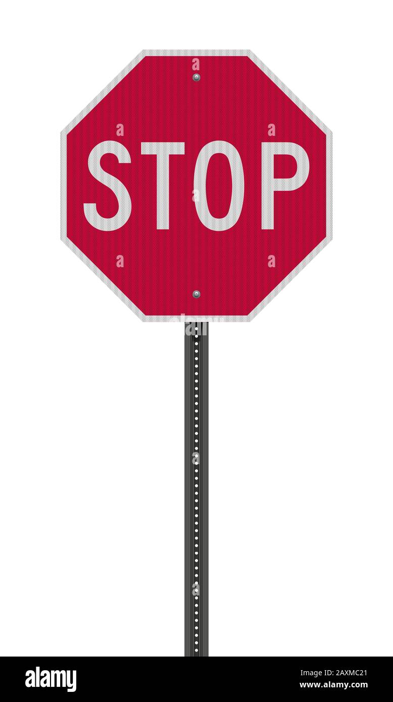 Realistic vector illustration of the red Stop road sign with reflective ...