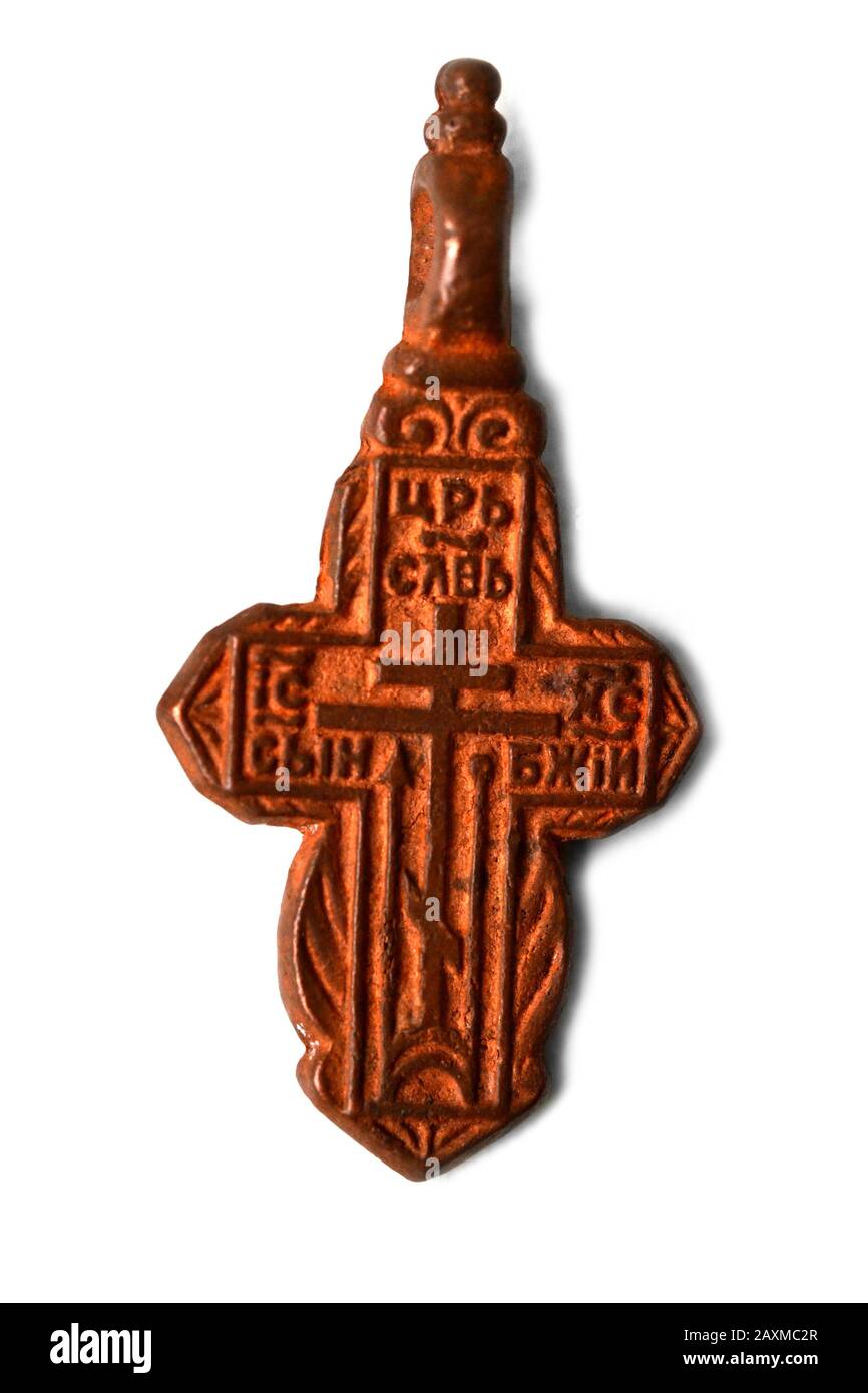 ancient cross on the neck isolated on white background Stock Photo - Alamy