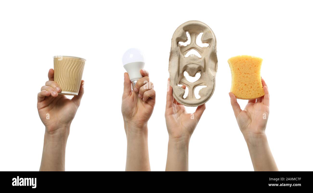 Hands holding recycling trash, isolated on white background Stock Photo ...