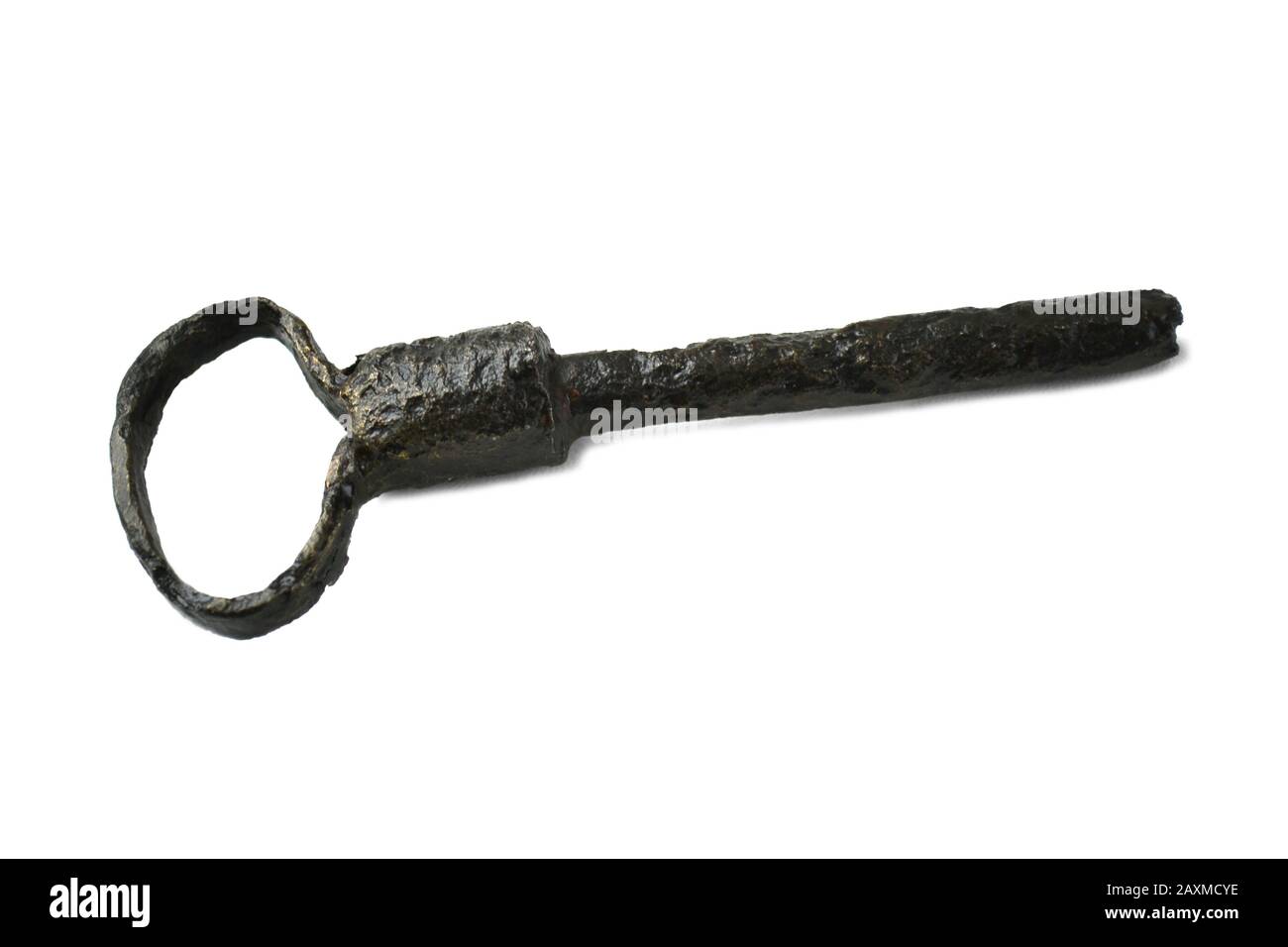 authentic historic old ancient metal key, bolt isolated on white ...