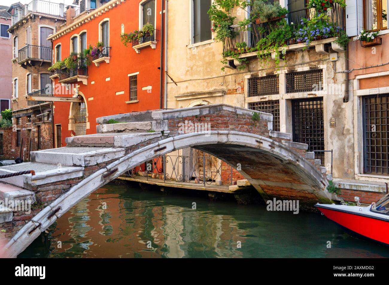 Venice, Italy. A small private bridge over the channel on the ...