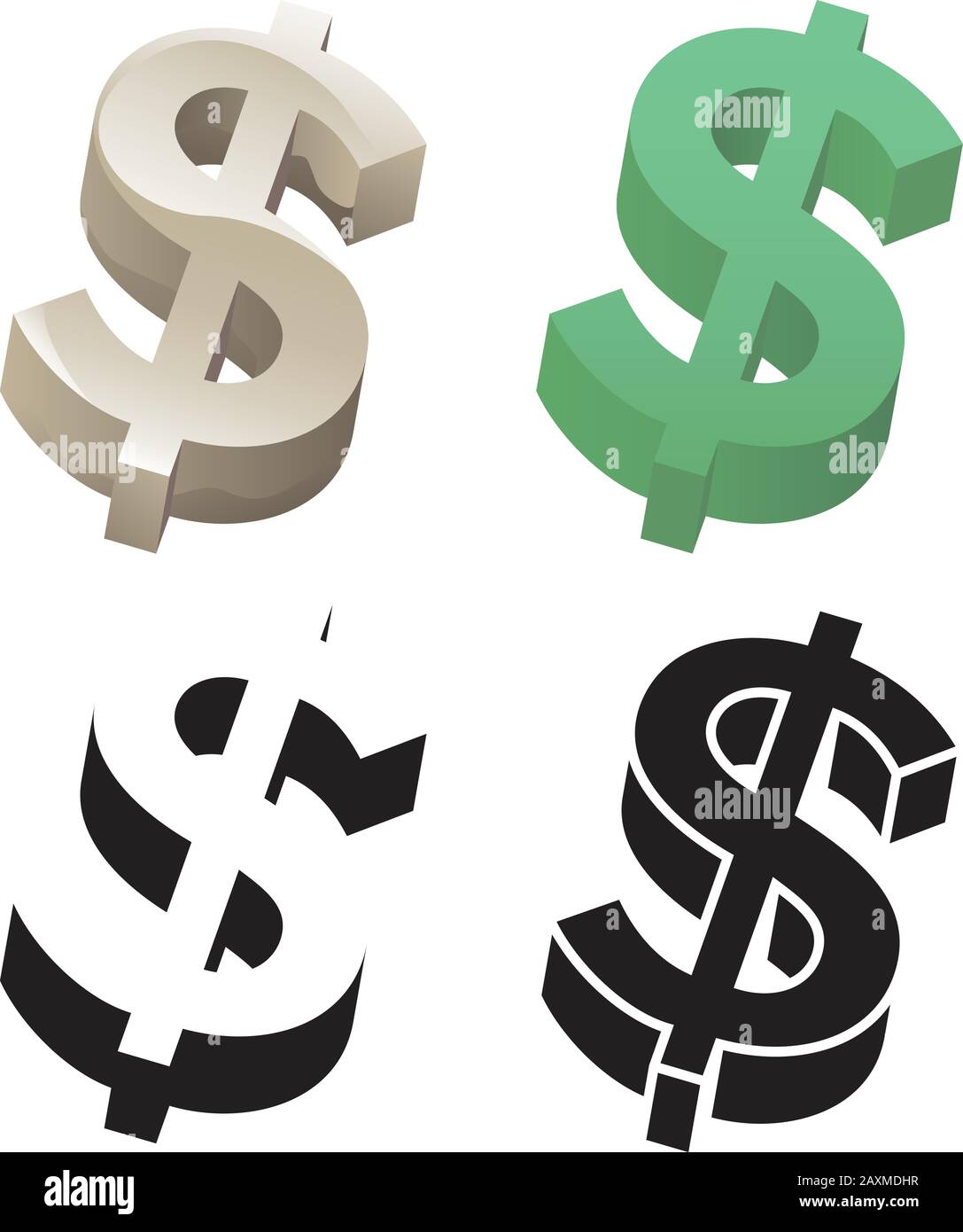 3D Dollar Sign Vector Illustration Set in Gold, Green, Shadow and Black ...