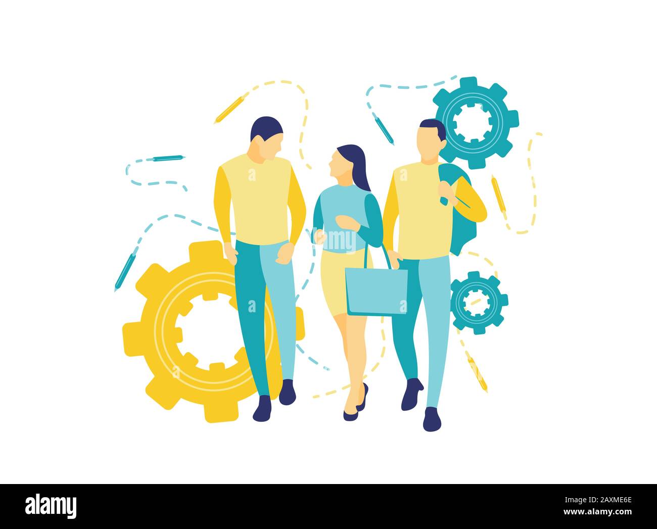 Flat vector illustration, businessman who are walking talk about work ...