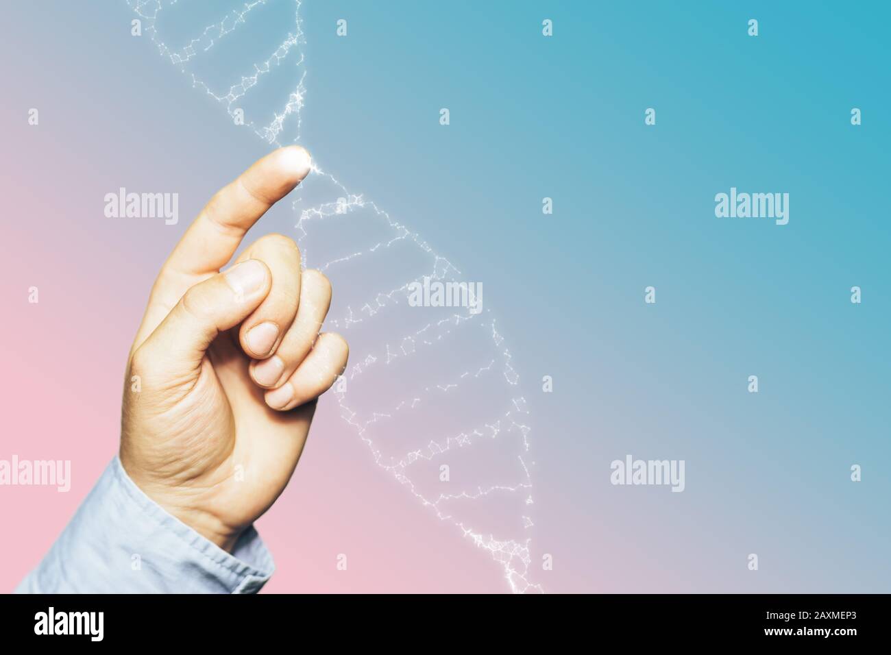Beautiful abstract touching DNA molecule with finger collage concept ...