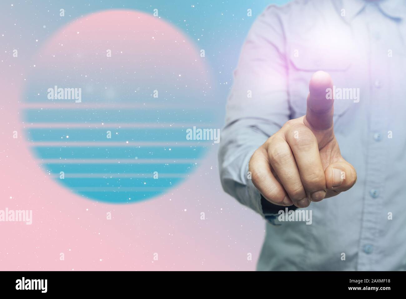 Beautiful abstract human forefinger touches collage concept ...