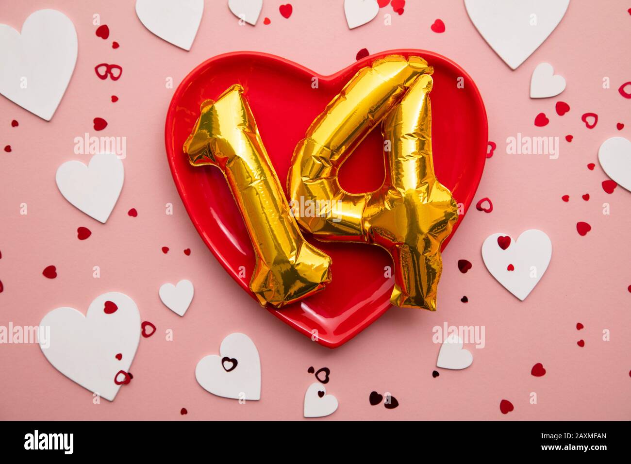 Happy valentine's day background. Red heart with foil number 14 ...