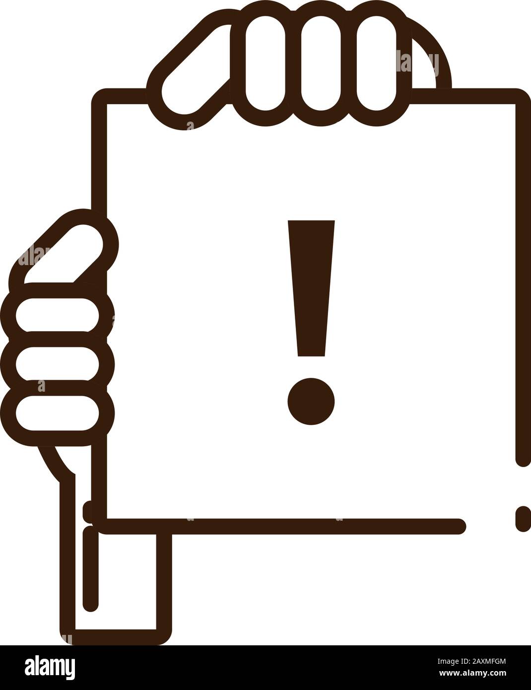 hands holding a warning sign icon over white background, line style ...