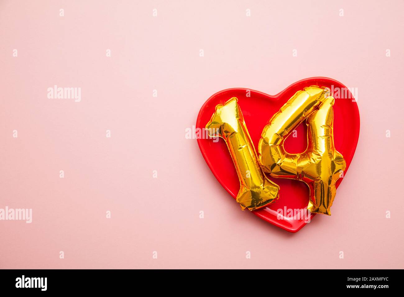 Happy valentine's day background. Red heart with foil number 14 ...