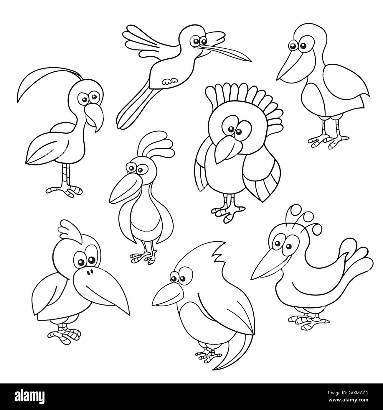 Funny Birds collection - coloring book on white Stock Vector Image ...