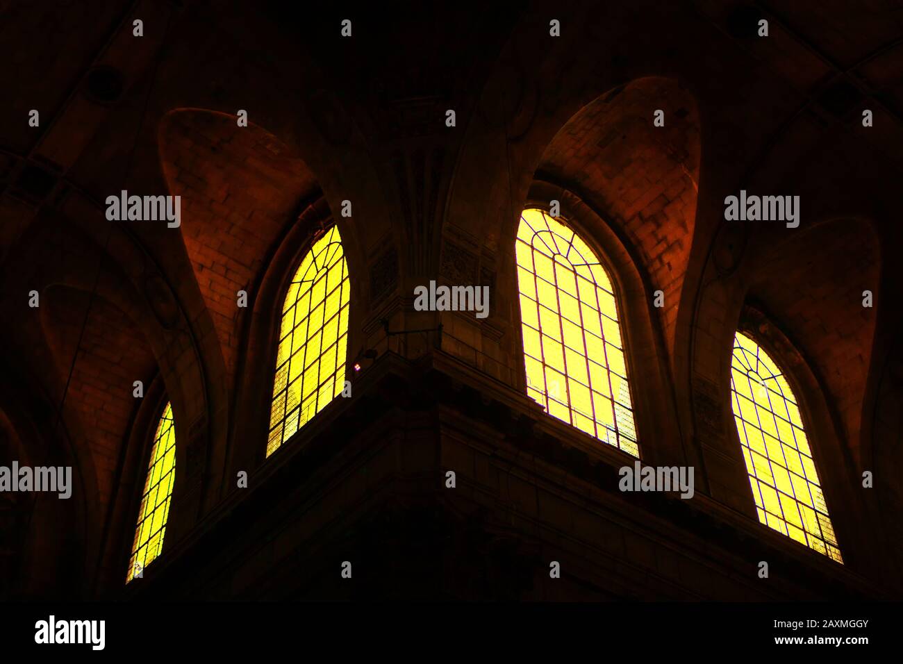 light through the windows of the church and architectural details of ...