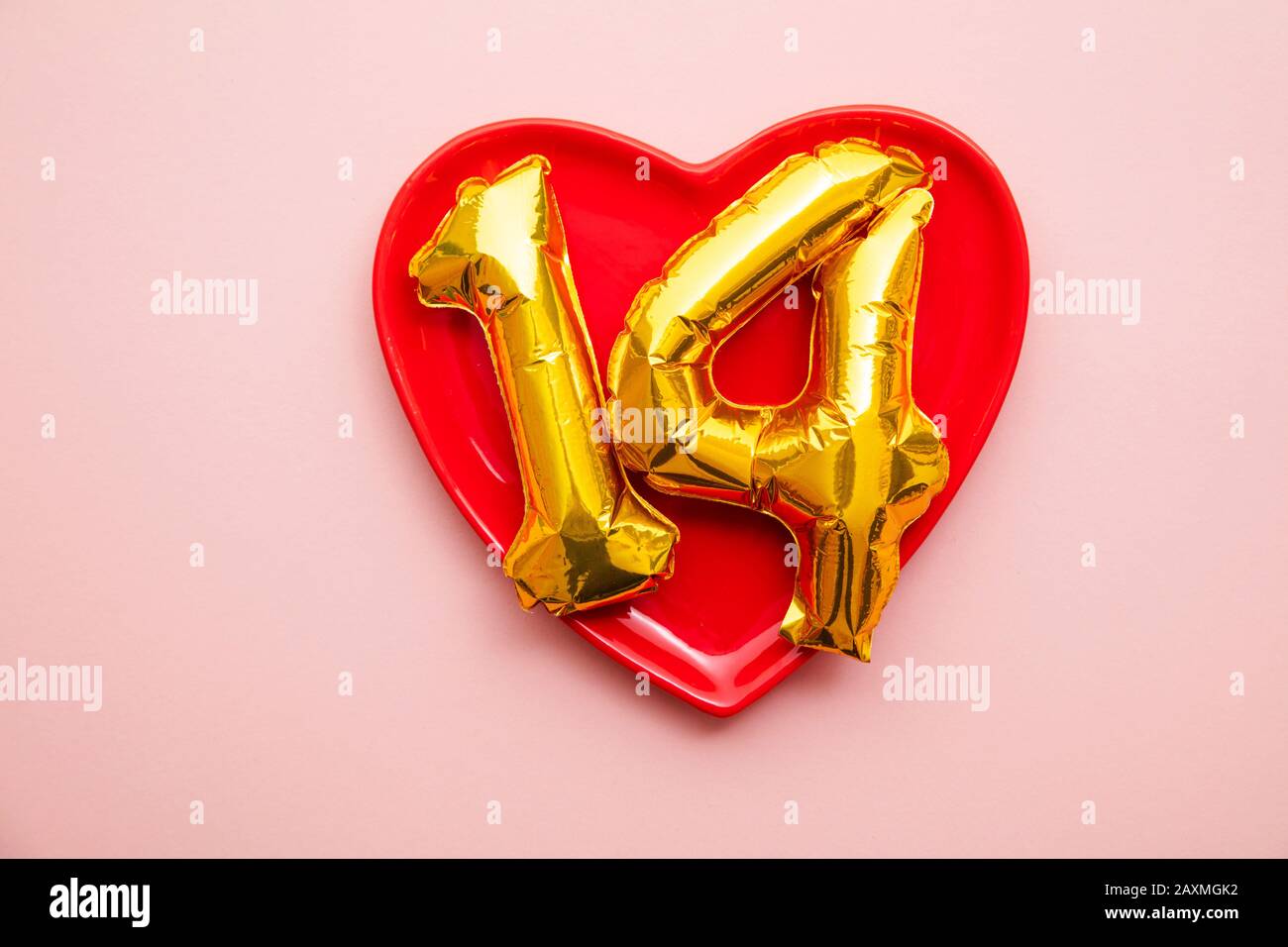 Happy valentine's day background. Red heart with foil number 14 ...