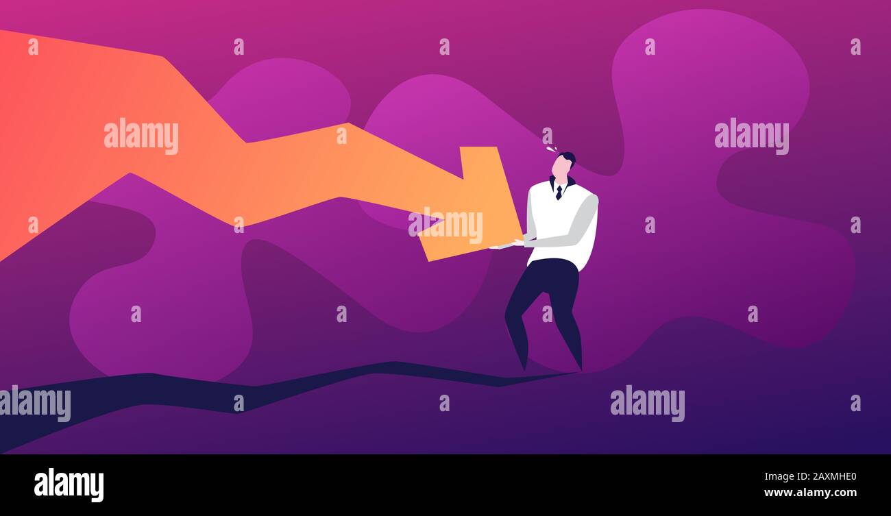 stressed businessman stopping economic arrow falling down financial ...