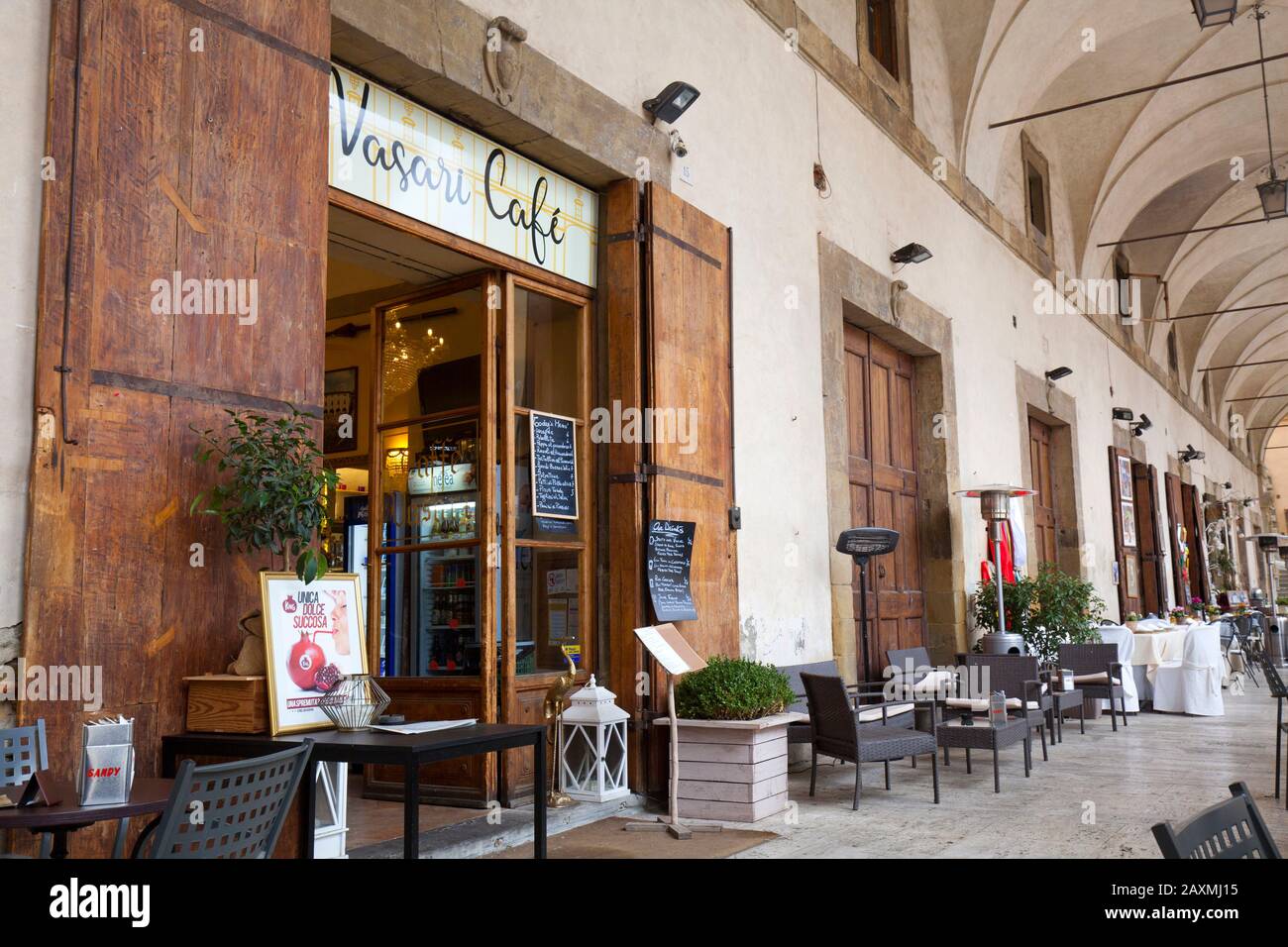 Cafe under the arcades in the Palazzo delle Logge in Arezzo Stock Photo ...