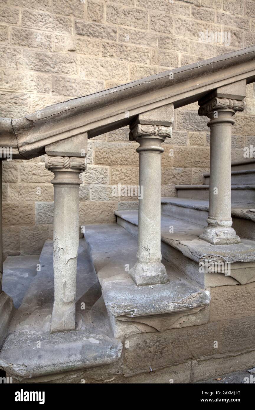Railing with pillars on stone stairs in Arezzo Stock Photo - Alamy