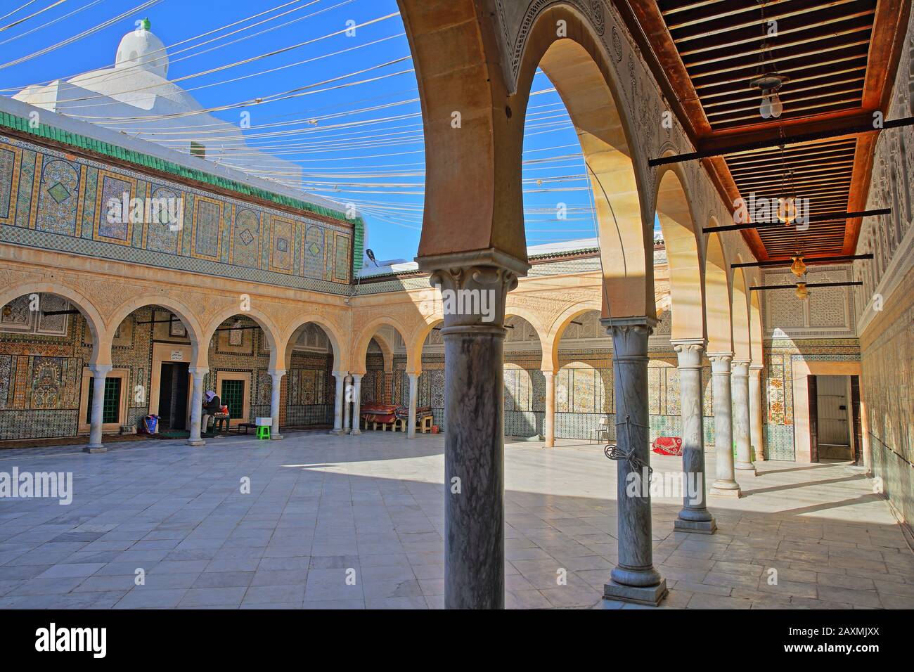 KAIROUAN, TUNISIA - DECEMBER 10, 2019: The inner courtyard of the Abou ...