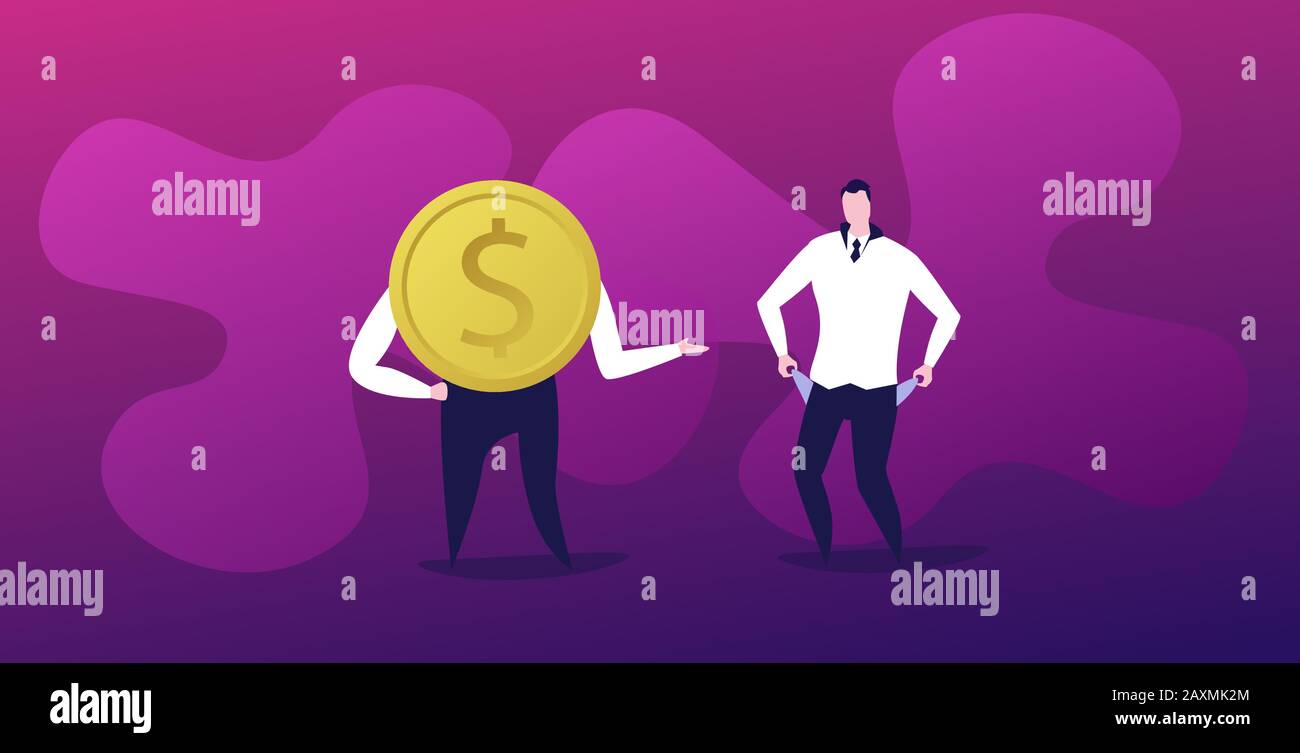 rich businessman with dollar coin and poor business man bankrupt with ...