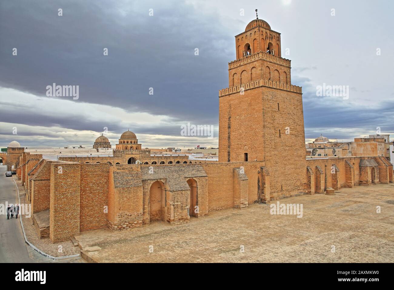 General view of the Great Mosque of Kairouan, Tunisia, with a cloudy ...