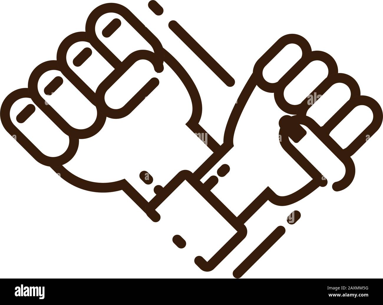 hands fist up icon over white background, line style, vector ...