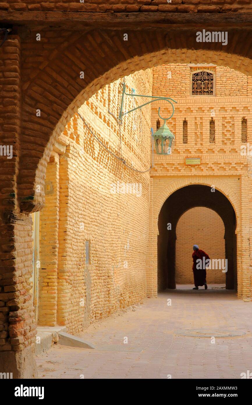 The historical medina of Tozeur (Ouled el Hadef), Tunisia, decorated ...