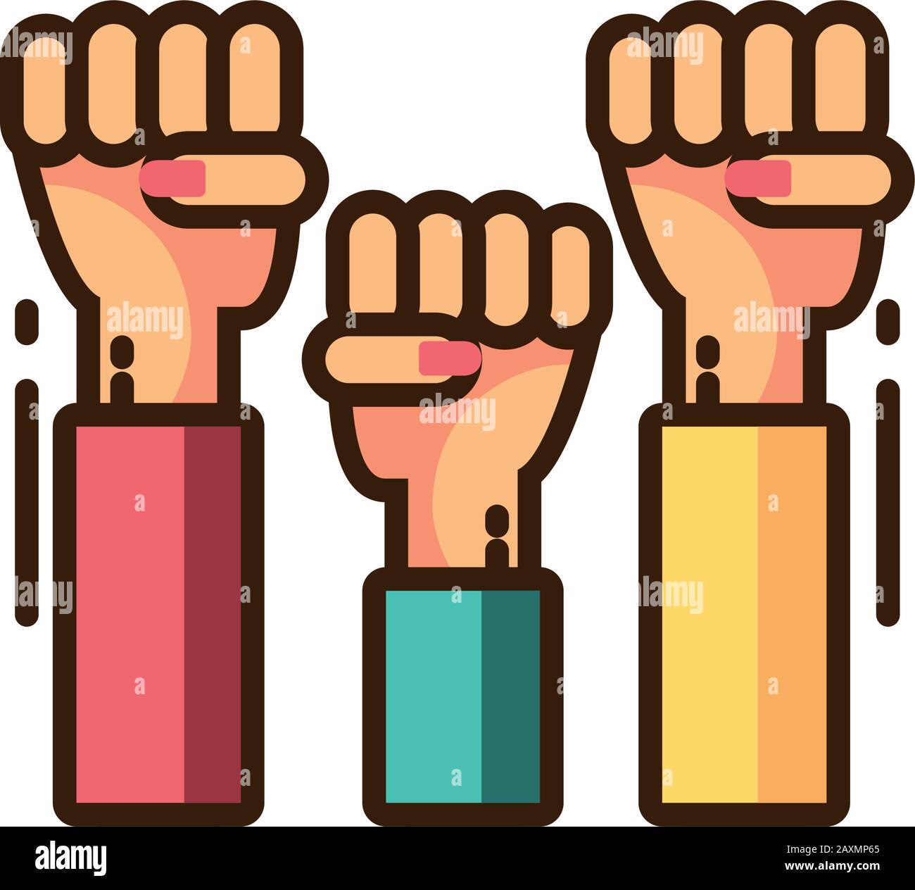 hands with fists up icon over white background, colorful fill style ...