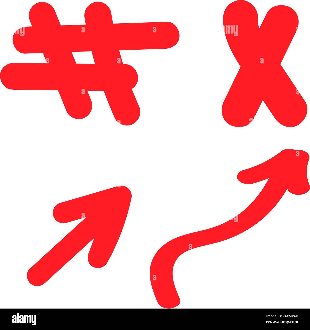 arrows, hashtags icons, of hand drawn Set of different shapes Stock ...
