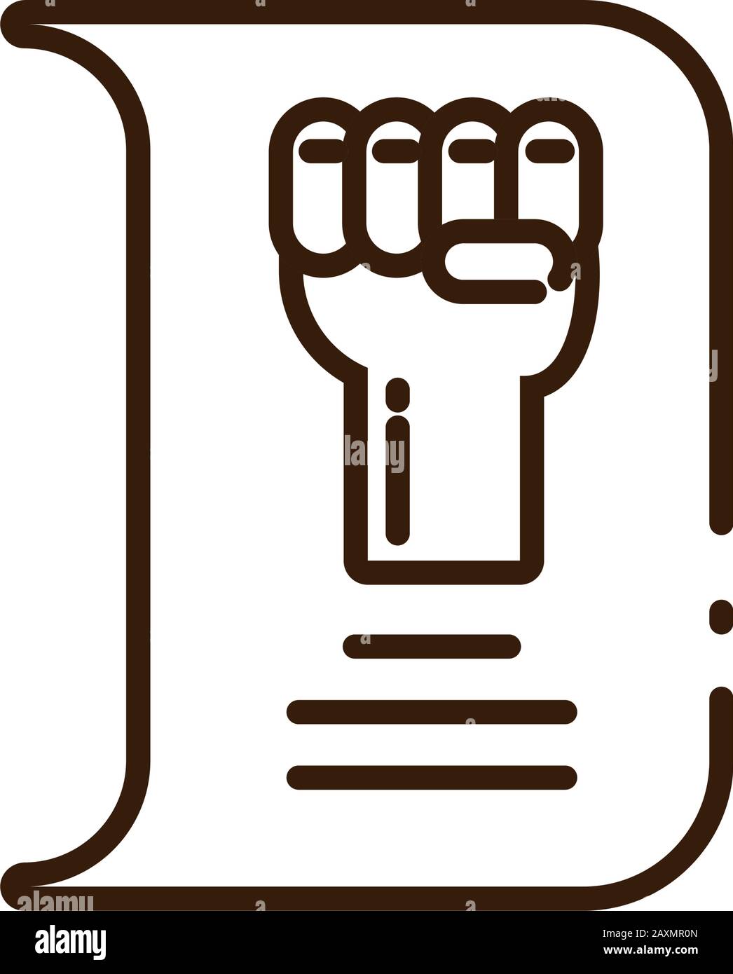 paper with hand with fist up icon over white background, line style ...