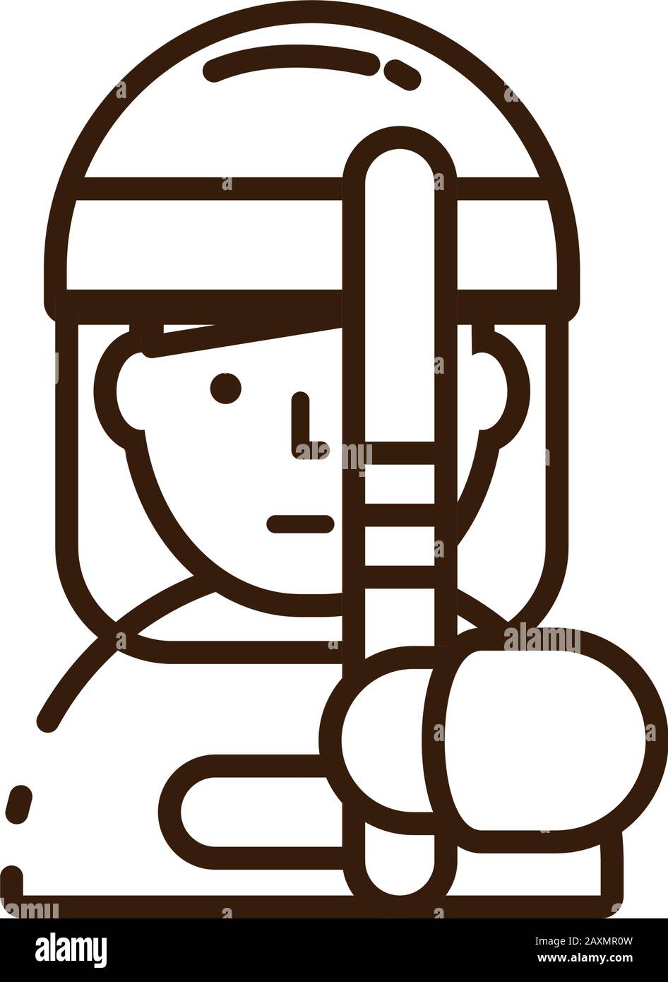 cartoon police holding a bat icon over white background, line style ...