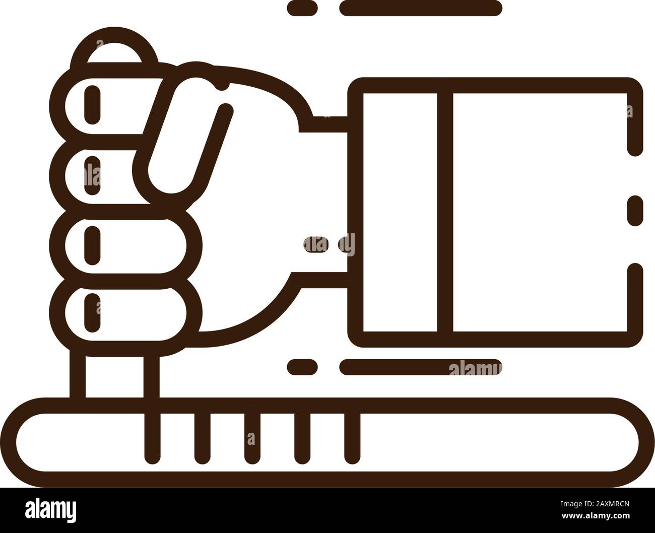 hand holding a police bat icon over white background, line style ...