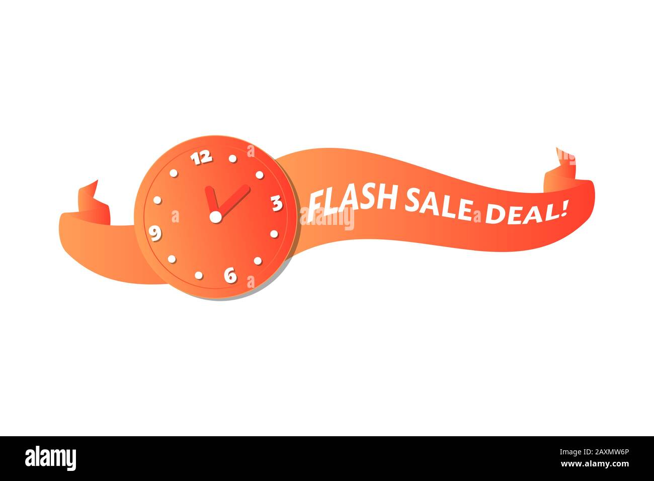 Flash sale deal text on red gradient banner, with stopwatch, isolated ...