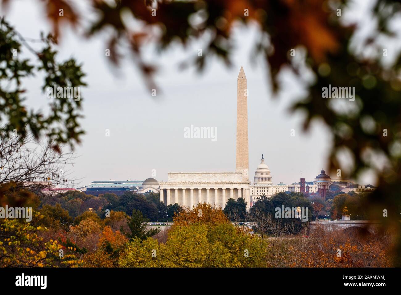 The Lincoln Memorial, Washington Monument and US Capitol in Washington ...