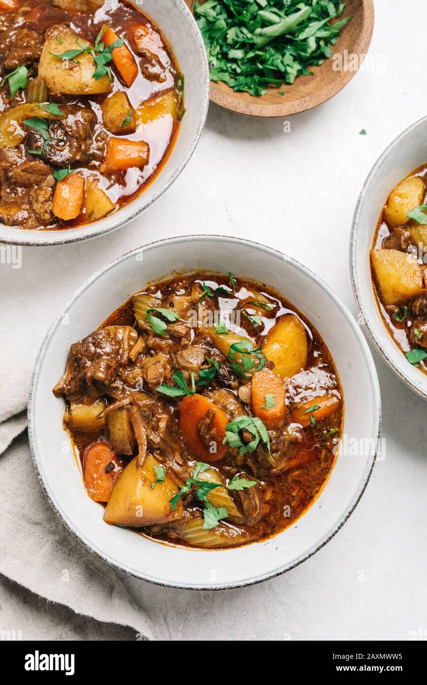 Beef stew recipe flat lay still life Stock Photo - Alamy